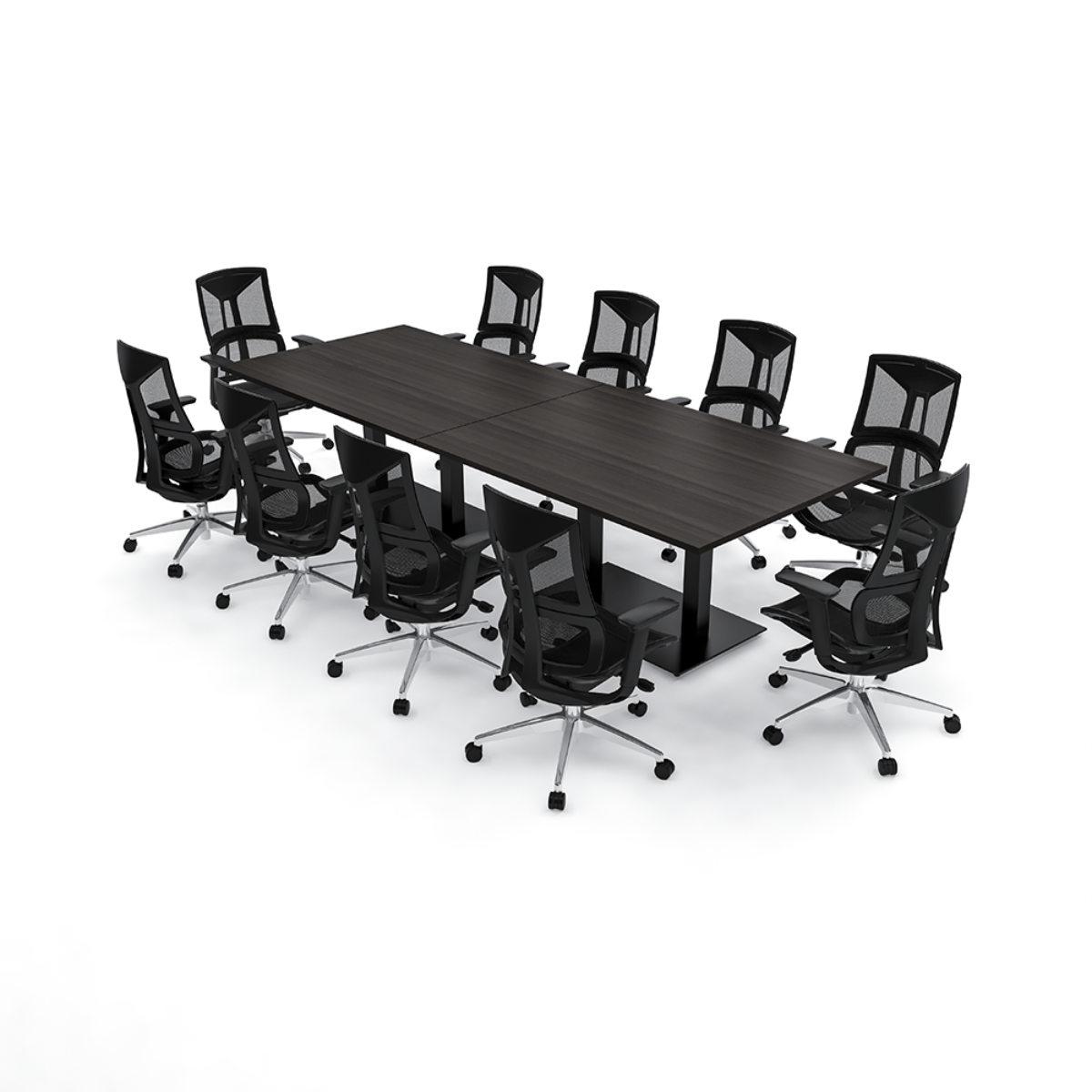 Complete 10 Person Conference Room Set 10 Rectangular Conference Table With Black Executive Chairs Bundle