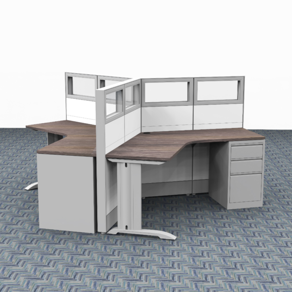 3-Person Cubicle Workstations with Desks & Pedestal Cabinets | 4x4x52"H